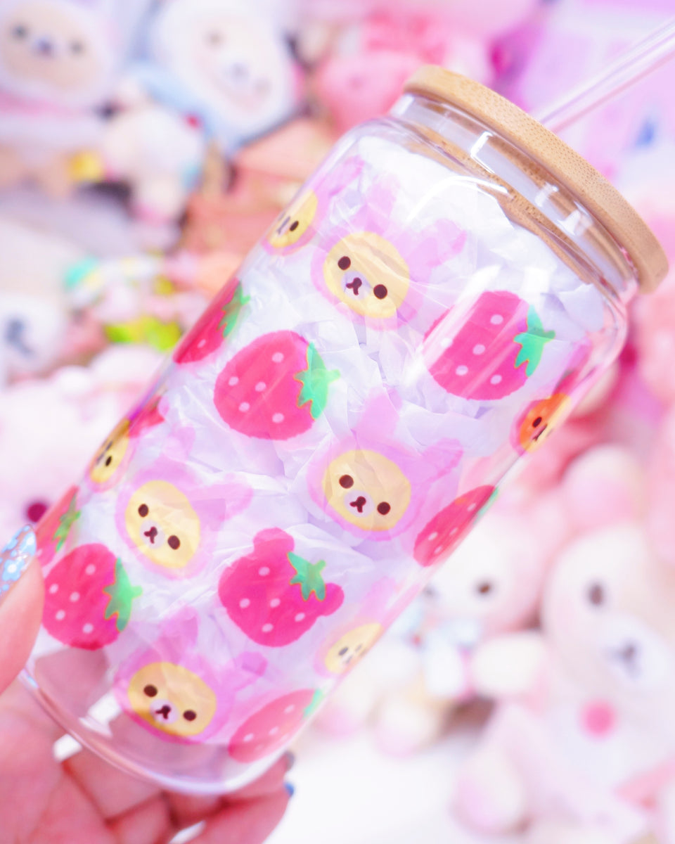 Kuma Strawberry Glass Can 16oz – SweetPrincessKawaii